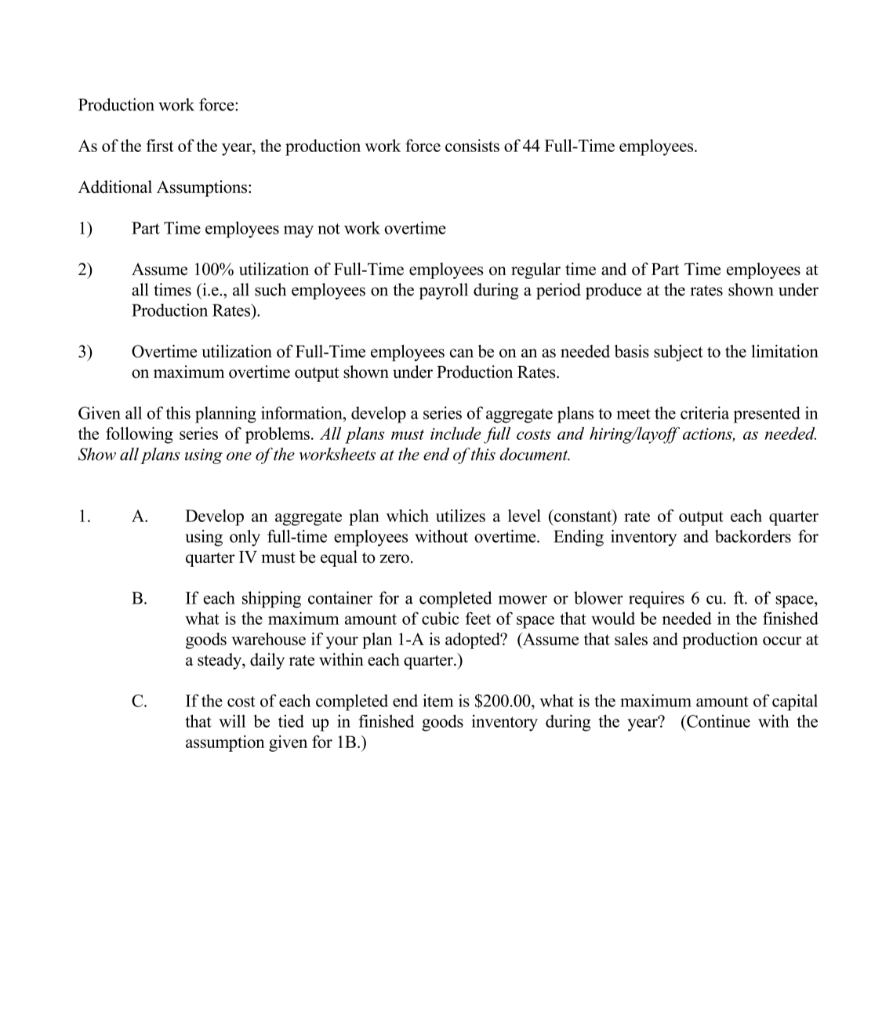 Aggregate Planning Exercise This exercise occurs in | Chegg.com