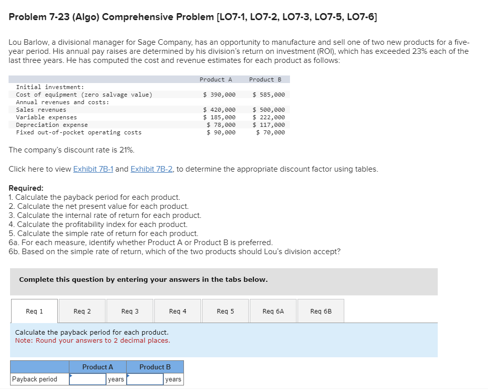 Solved Problem 7.23 (Algo) Comprehensive Problem [LO7-1, | Chegg.com