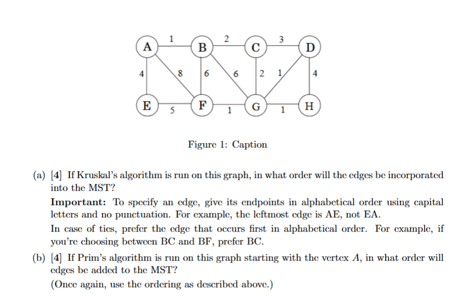 Solved by an EXPERT Figure 1: Uaption(a) [4] ﻿If Kruskal's algorithm is | Chegg.com