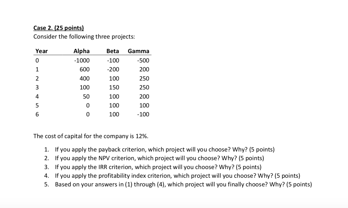 Solved Case 2. (25 points) Consider the following three | Chegg.com