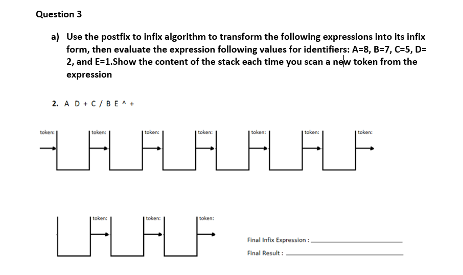 Solved Question 3 a) Use the postfix to infix algorithm to | Chegg.com