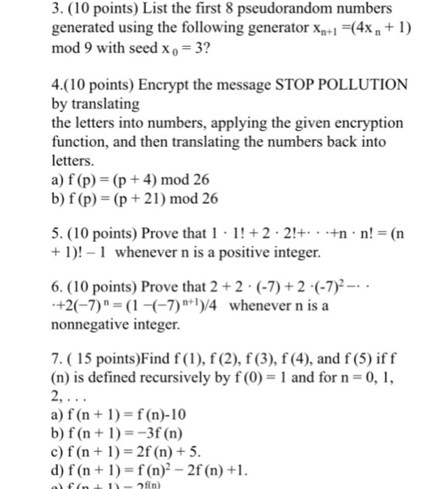 Solved 3. (10 points) List the first 8 pseudorandom numbers | Chegg.com