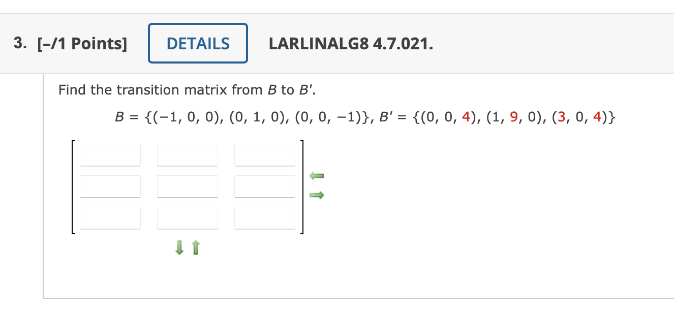 Solved Find the transition matrix from B to B′. | Chegg.com