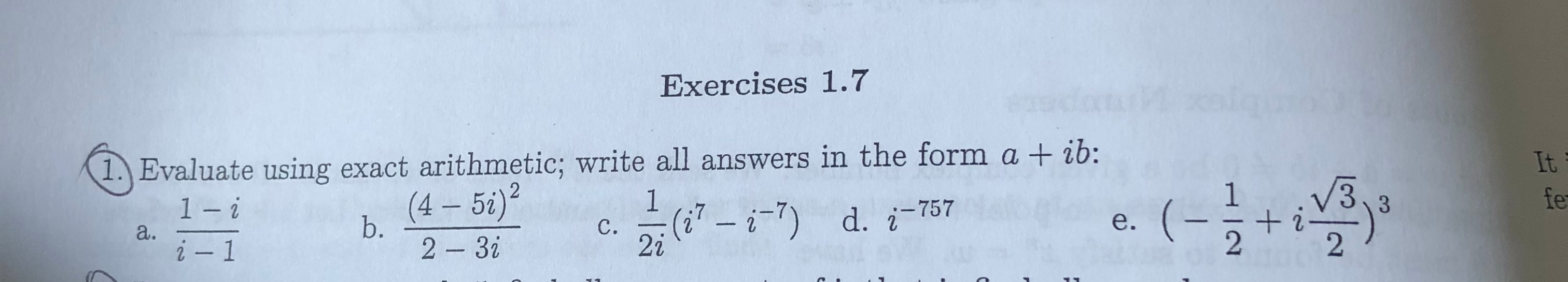 Solved Exercises 1.7 1. Evaluate using exact arithmetic; | Chegg.com