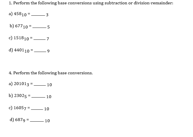 Solved 1. Perform the following base conversions using | Chegg.com