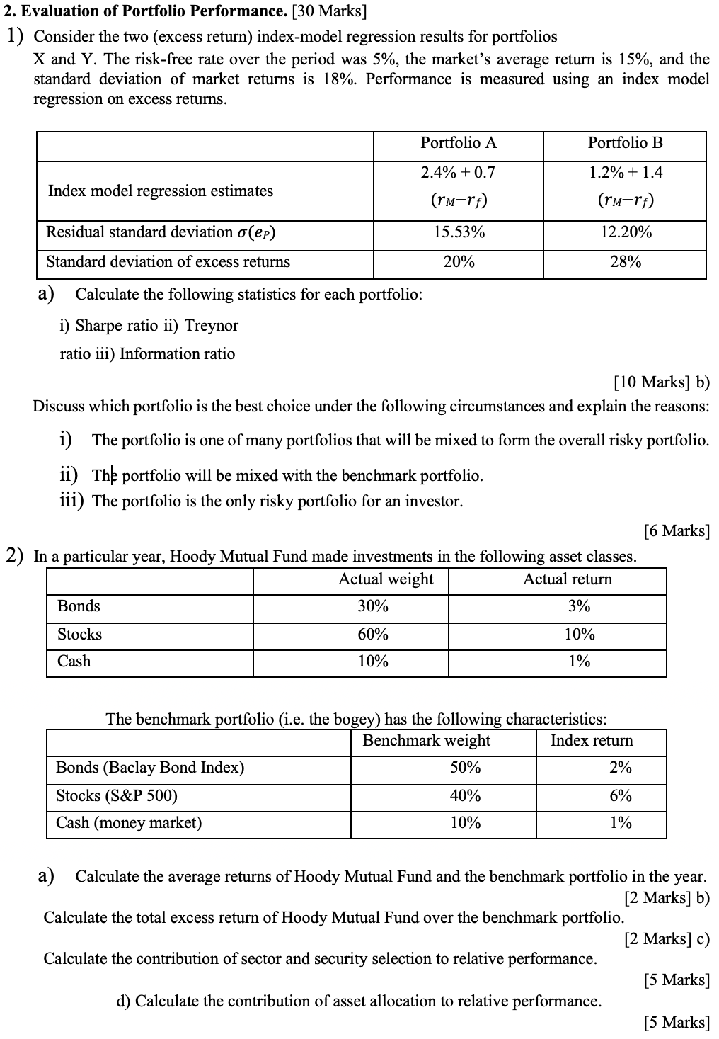Solved 2. Evaluation of Portfolio Performance. [30 Marks] 1) | Chegg.com