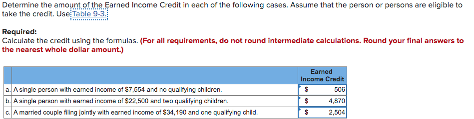 Determine the amount of the Earned Income Credit in | Chegg.com