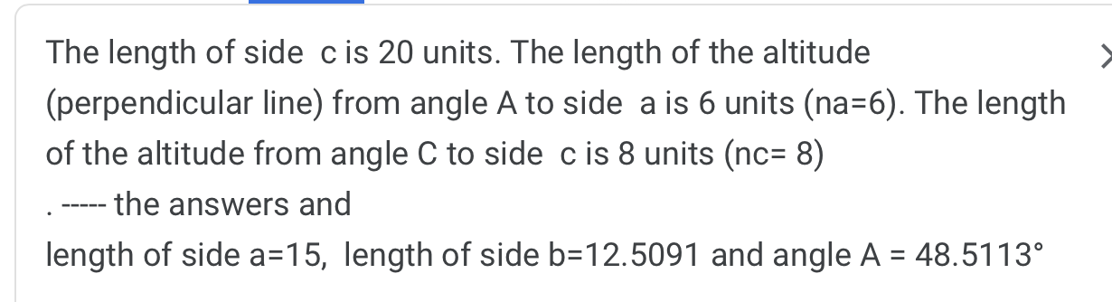 The length of side c ﻿is 20 ﻿units. The length of the | Chegg.com