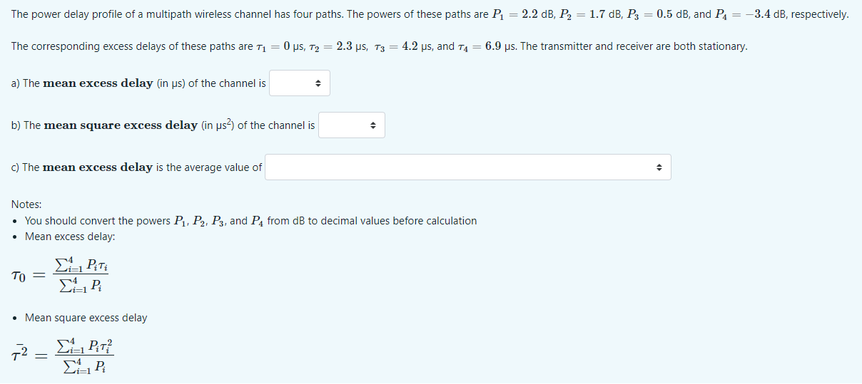 Solved The power delay profile of a multipath wireless | Chegg.com