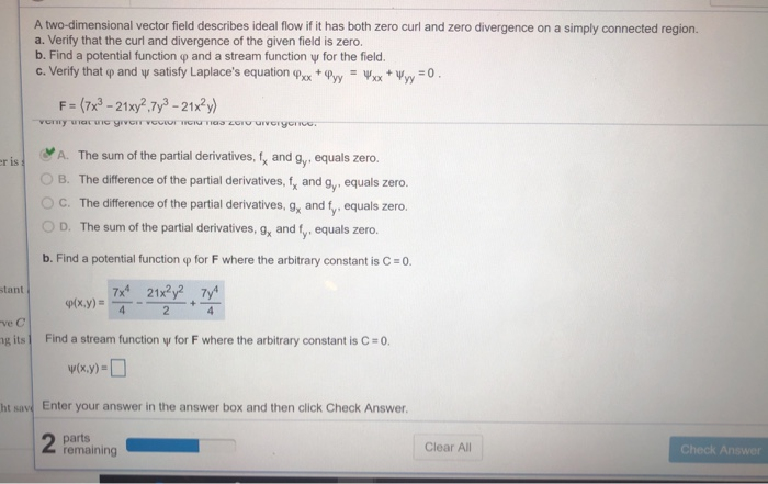 Solved A two-dimensional vector field describes ideal flow | Chegg.com