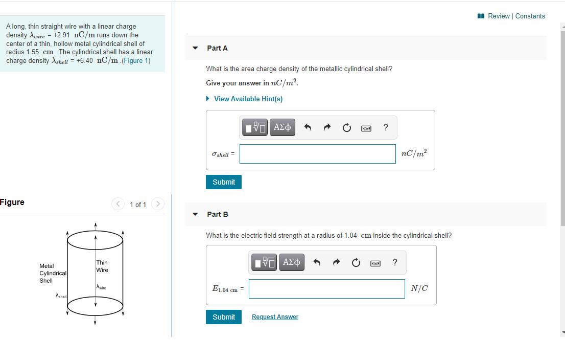 Solved A Review Constants A long, thin straight wire with a | Chegg.com