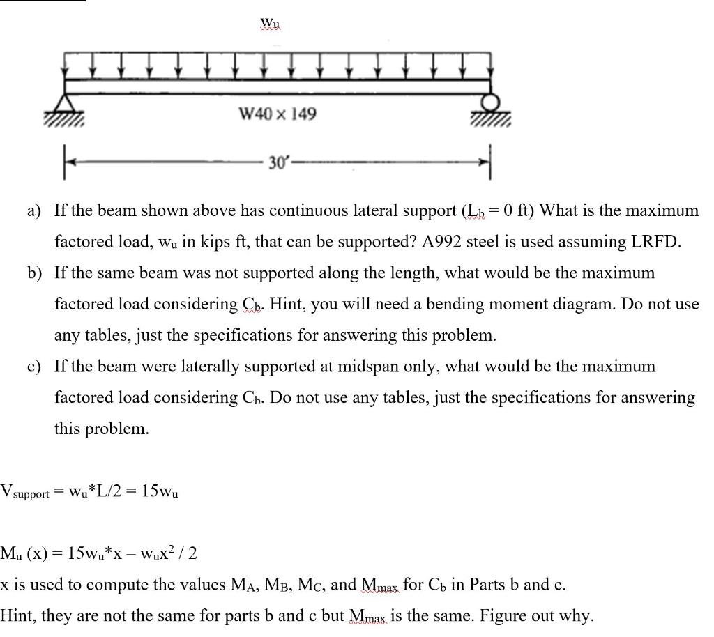 Solved Wu W40 x 149 F 30 a) If the beam shown above has | Chegg.com