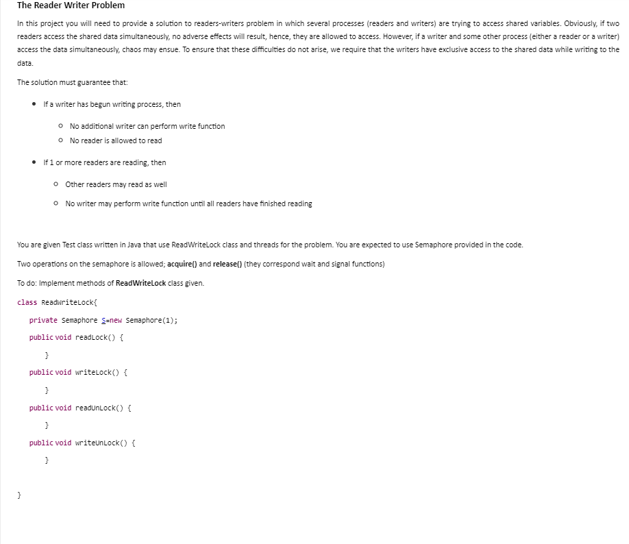 Solved The Reader Writer ProblemIn this project you will | Chegg.com