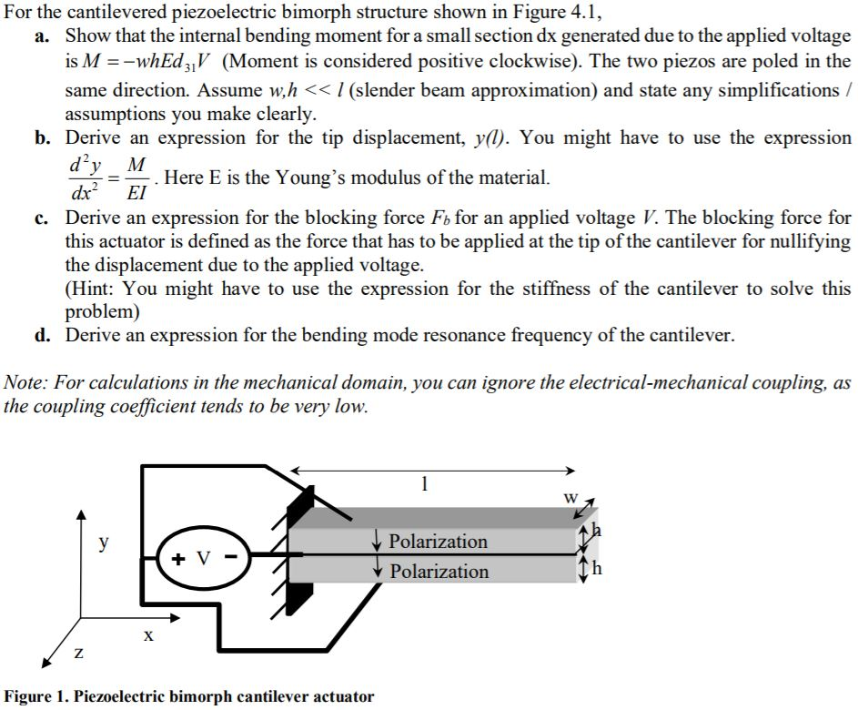 For the cantilevered piezoelectric bimorph structure | Chegg.com