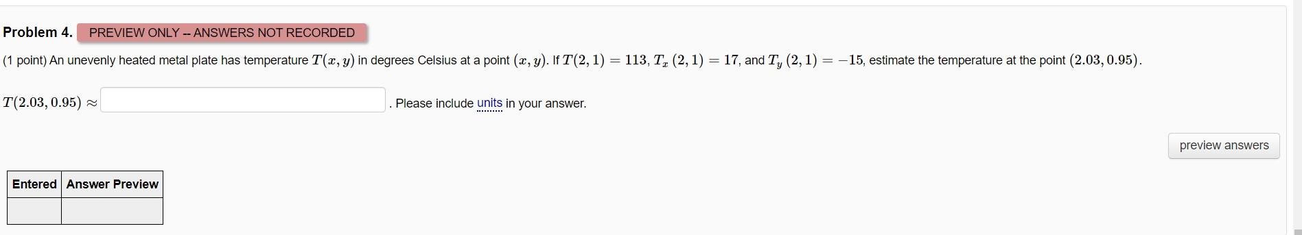 Solved Problem 4. PREVIEW ONLY -- ANSWERS NOT RECORDED (1 | Chegg.com