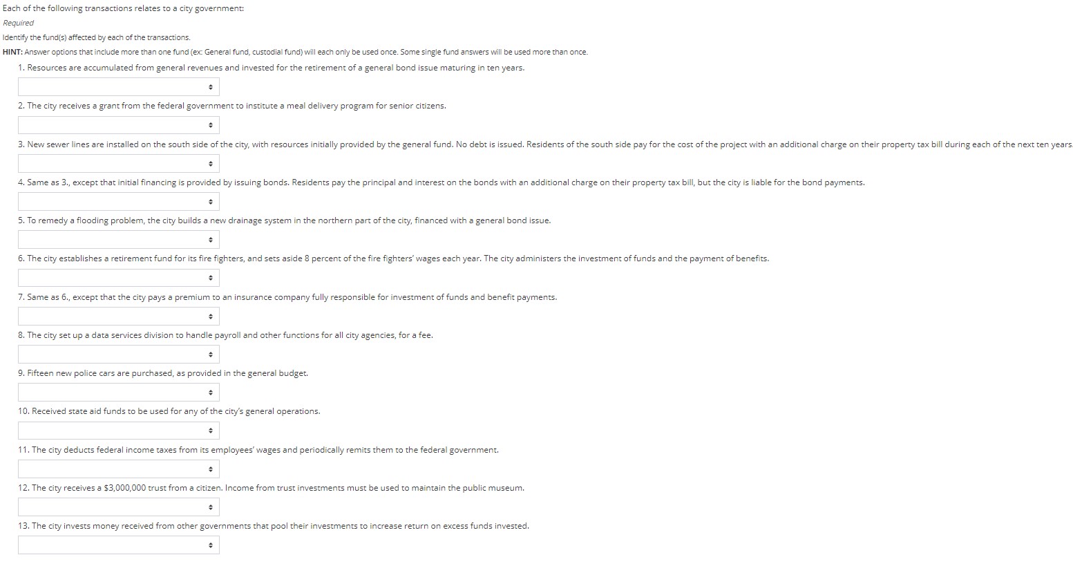 Solved Drop Down menu item are Capital projects funGeneral | Chegg.com