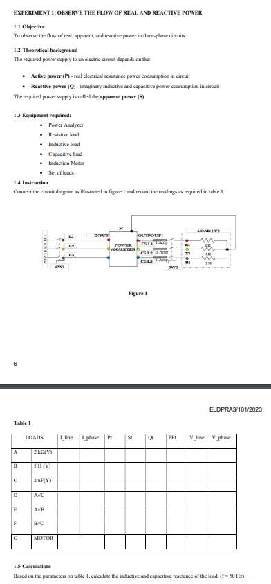 Solved EXPERIMENT 1: OHSERVE THE FLOW OF REAL AND REACTIVE | Chegg.com