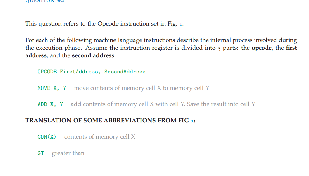 This question refers to the Opcode instruction set in | Chegg.com