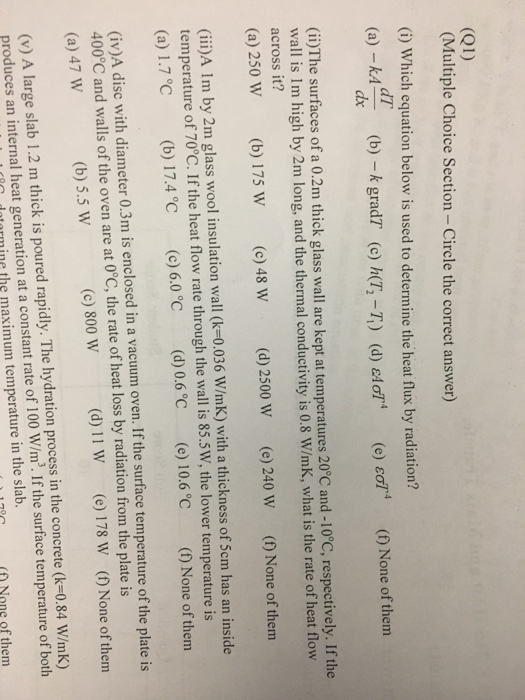 Solved (Q1) (Multiple Choice Section - Circle the correct | Chegg.com
