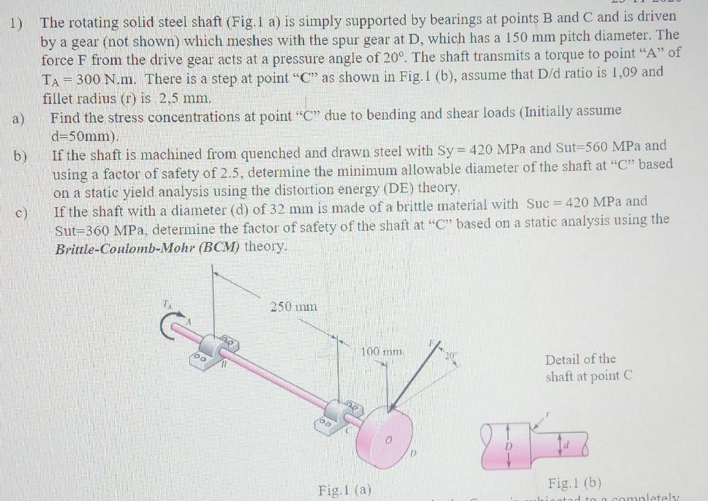 Solved 1) a) The rotating solid steel shaft (Fig. 1 a) is | Chegg.com