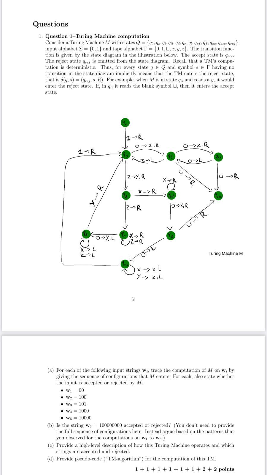 Solved Questions 1. Question 1-Turing Machine computation | Chegg.com