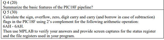Solved Q4 (20) Summarize the basic features of the PIC18F | Chegg.com