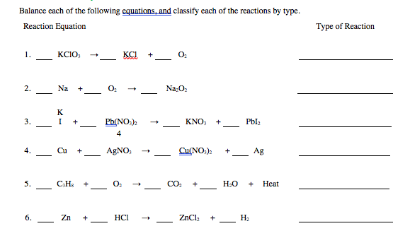 Solved Balance each of the following equations, and classify | Chegg.com