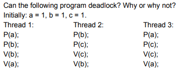 Can the following program deadlock? Why or why not? | Chegg.com