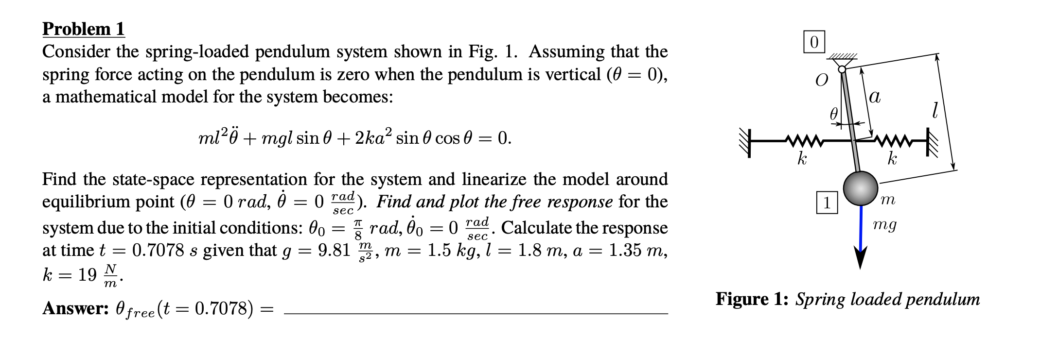 Solved 0 Problem 1 Consider the spring-loaded pendulum | Chegg.com
