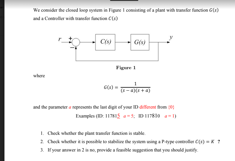 Solved We consider the closed loop system in Figure 1 | Chegg.com