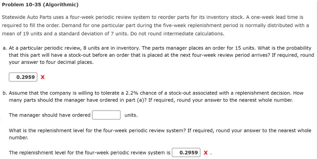 Solved Problem 10-35 (Algorithmic) Statewide Auto Parts uses | Chegg.com