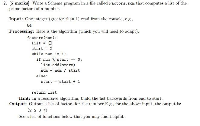 Solved 2. [5 marks) Write a Scheme program in a file called | Chegg.com