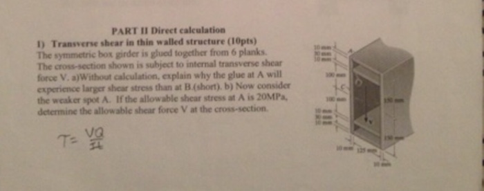 Solved PART II Direct calculation 1) Transverse shear in | Chegg.com