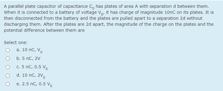 Solved A parallel plate capacitor of capacitance Co has | Chegg.com