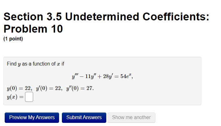 Solved Section 3.5 Undetermined Coefficients: Problem 10 (1 | Chegg.com