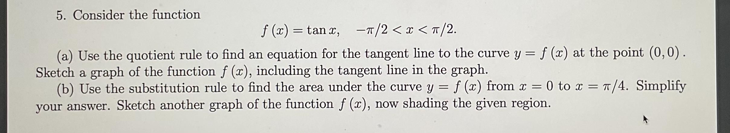 Solved 5. Consider the function f(x)=tanx,−π/2 | Chegg.com