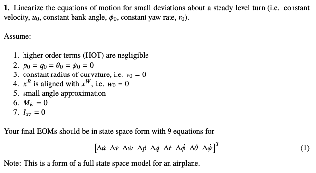 1. Linearize the equations of motion for small | Chegg.com