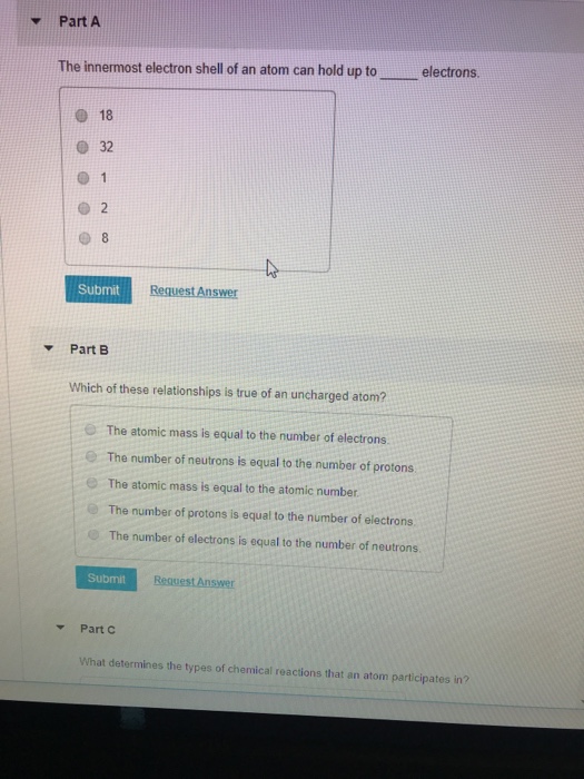 Solved Part A The innermost electron shell of an atom can | Chegg.com