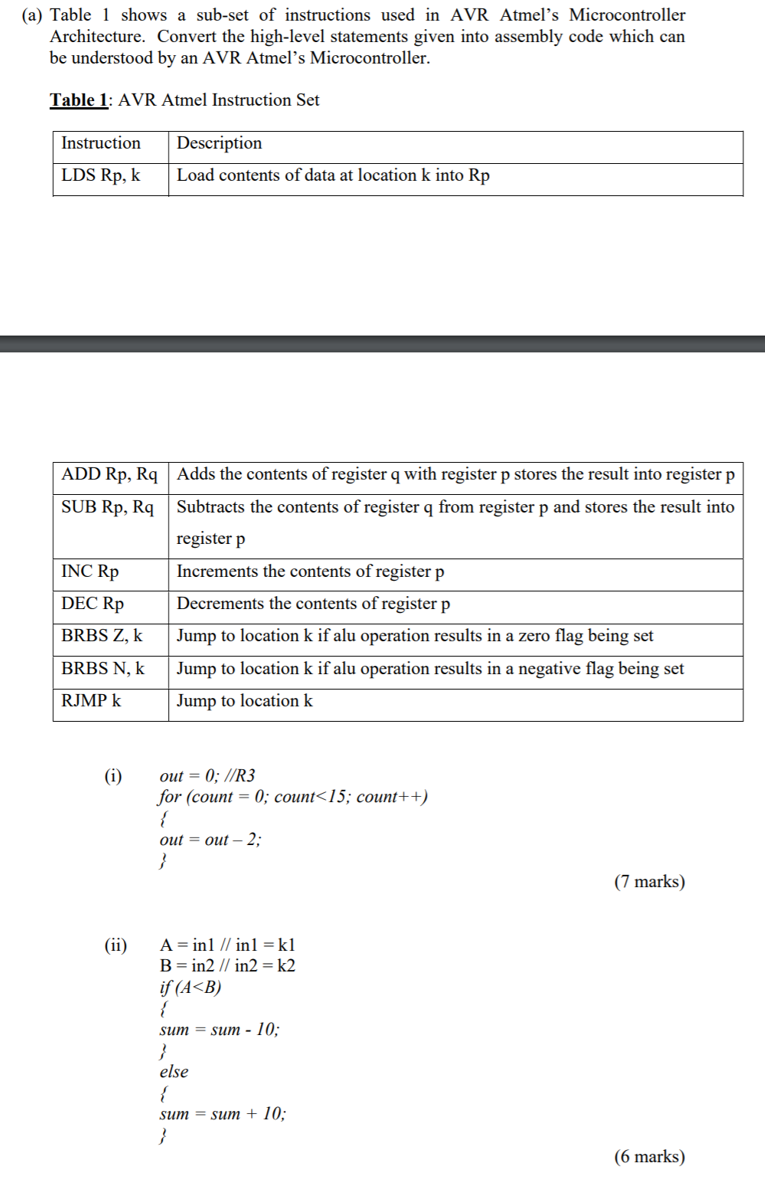 (a) Table 1 shows a sub-set of instructions used in | Chegg.com