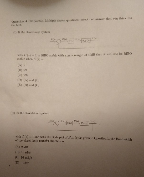 Solved Question 4 (20 points). Multiple choice questions: | Chegg.com