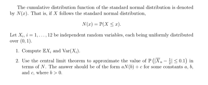 Solved The cumulative distribution function of the standard | Chegg.com