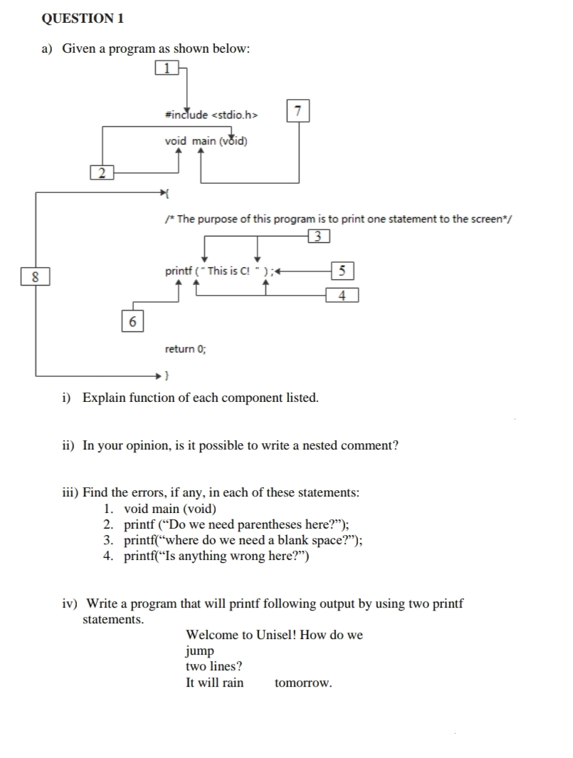 Solved QUESTION 1 a) Given a program as shown below: | Chegg.com