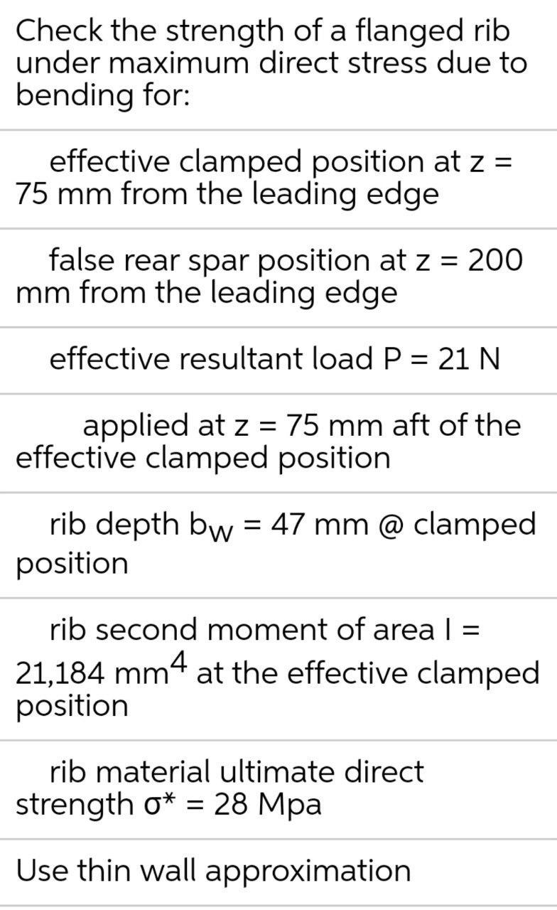 Solved Check the strength of a flanged rib under maximum | Chegg.com