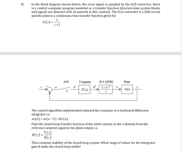 Solved 4) In the block diagram shown below, the error signal | Chegg.com