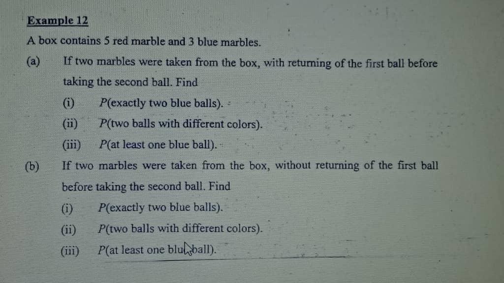 Solved Example 12 A box contains 5 red marble and 3 blue | Chegg.com