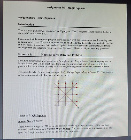Solved Assignment #6 - Magic Squares Assignment 6 - Magic | Chegg.com