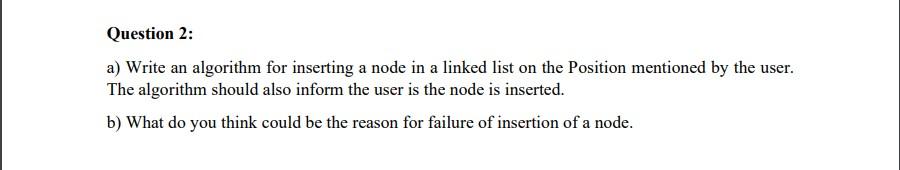 Solved Question 2 A Write An Algorithm For Inserting A 