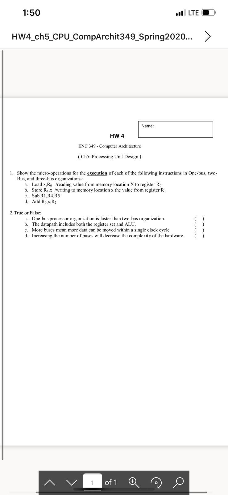1:50 nil LTE HW4_ch5_CPU_CompArchit349_Spring2020... | Chegg.com