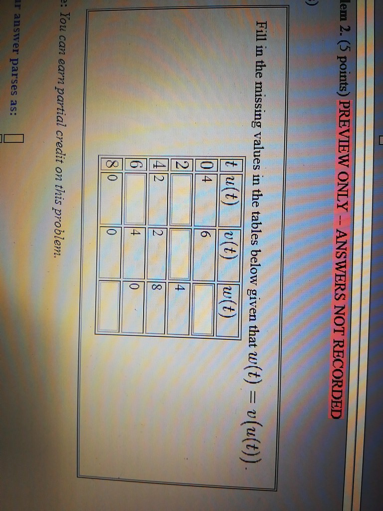 Solved lem 2. (5 points) PREVIEW ONLY - ANSWERS NOT RECORDED | Chegg.com