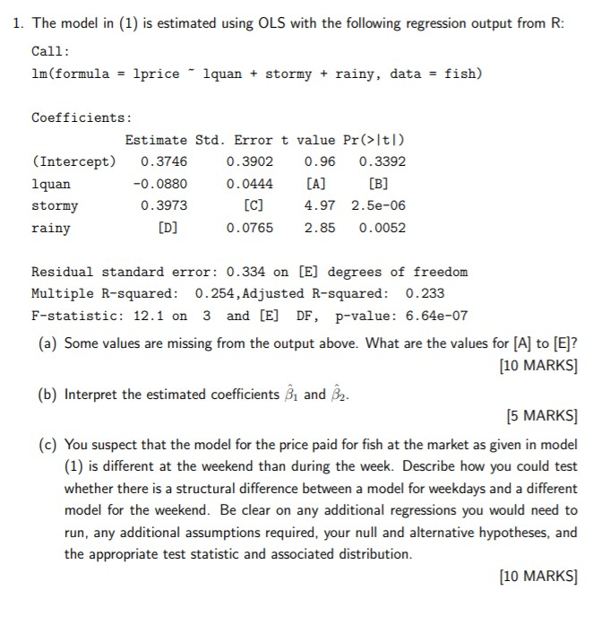 Solved = Information and model used for questions 1 and 2 = | Chegg.com